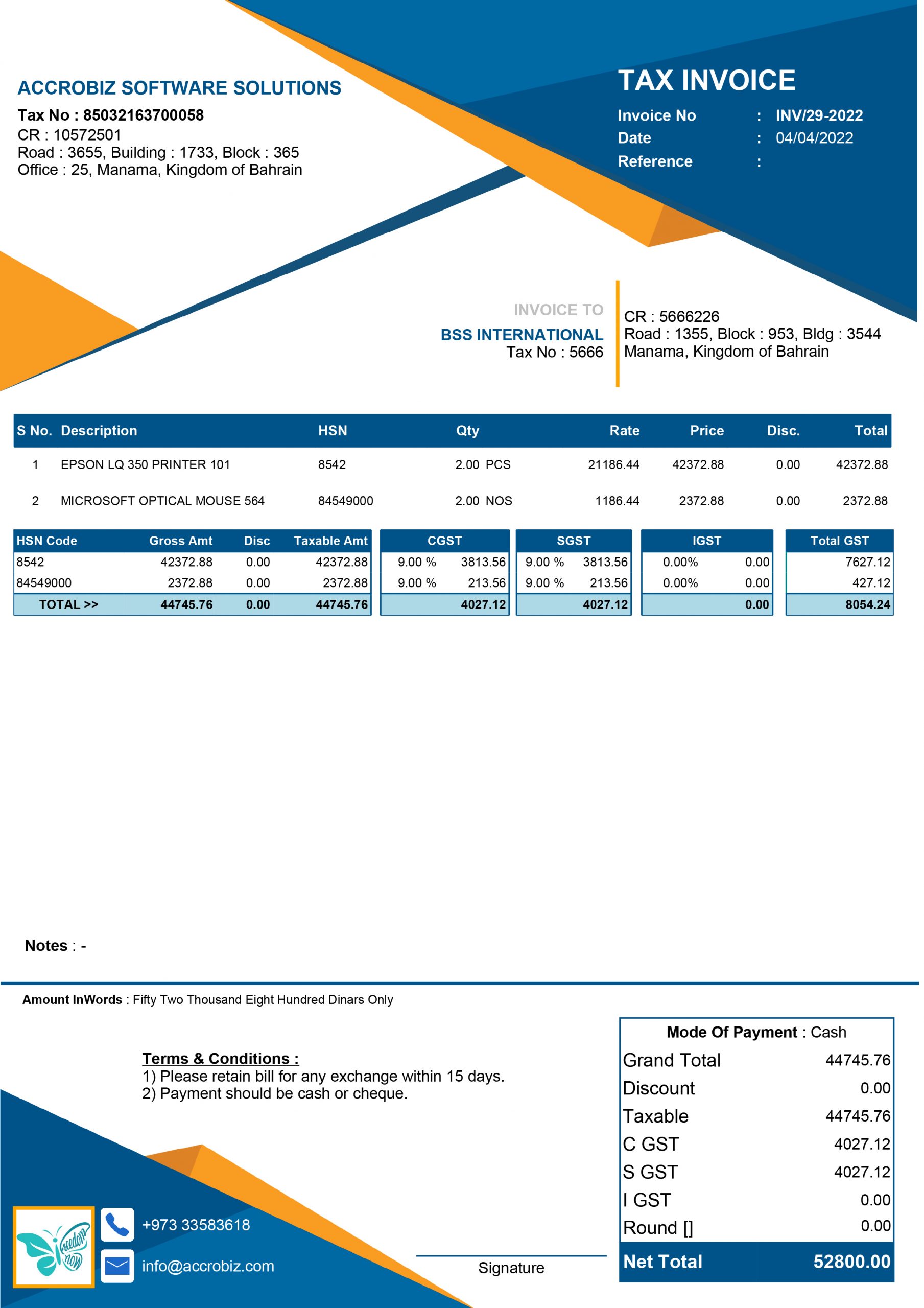 Modra GST Invoices
